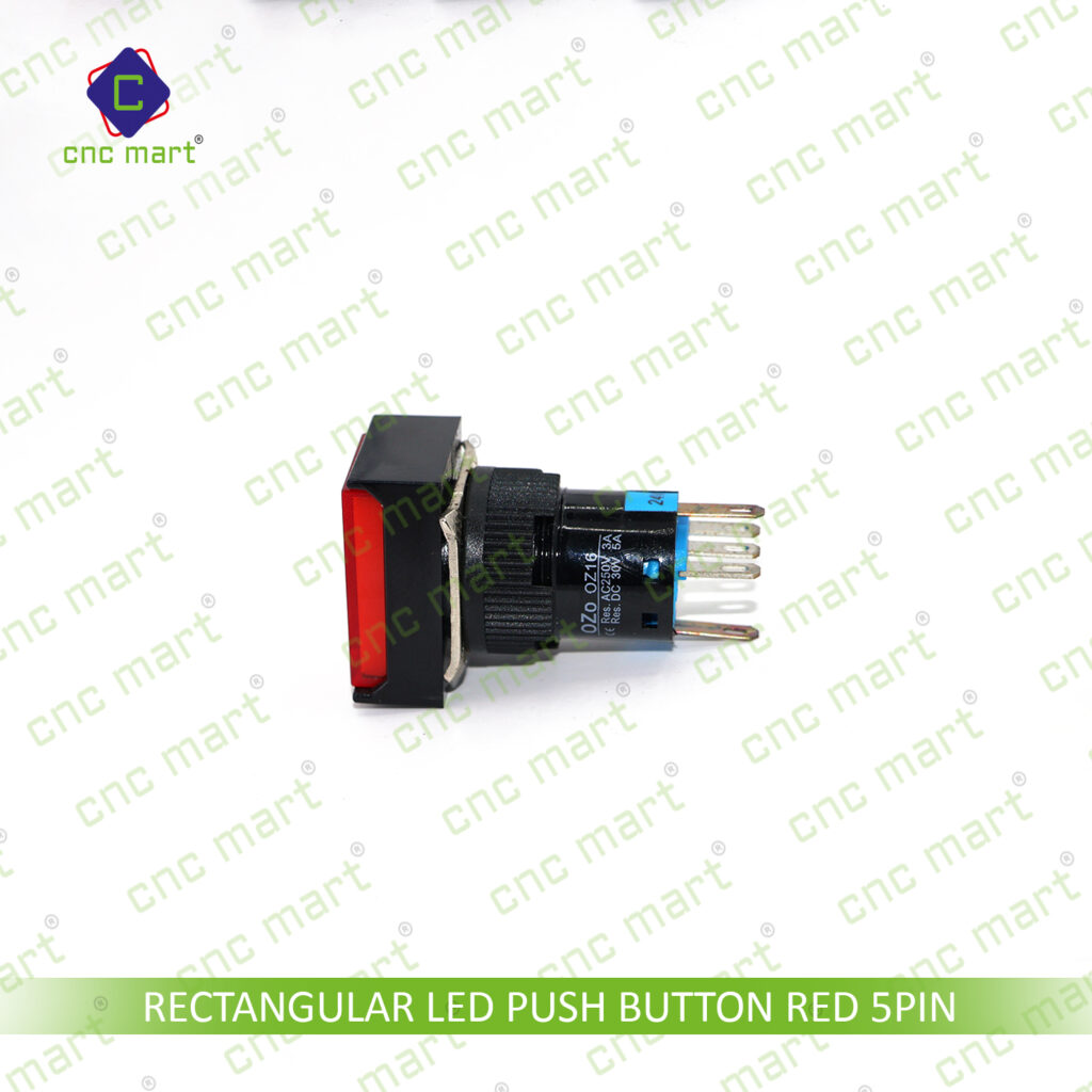 RECTANGULAR LED PUSH BUTTON RED 5PIN - CNC MART